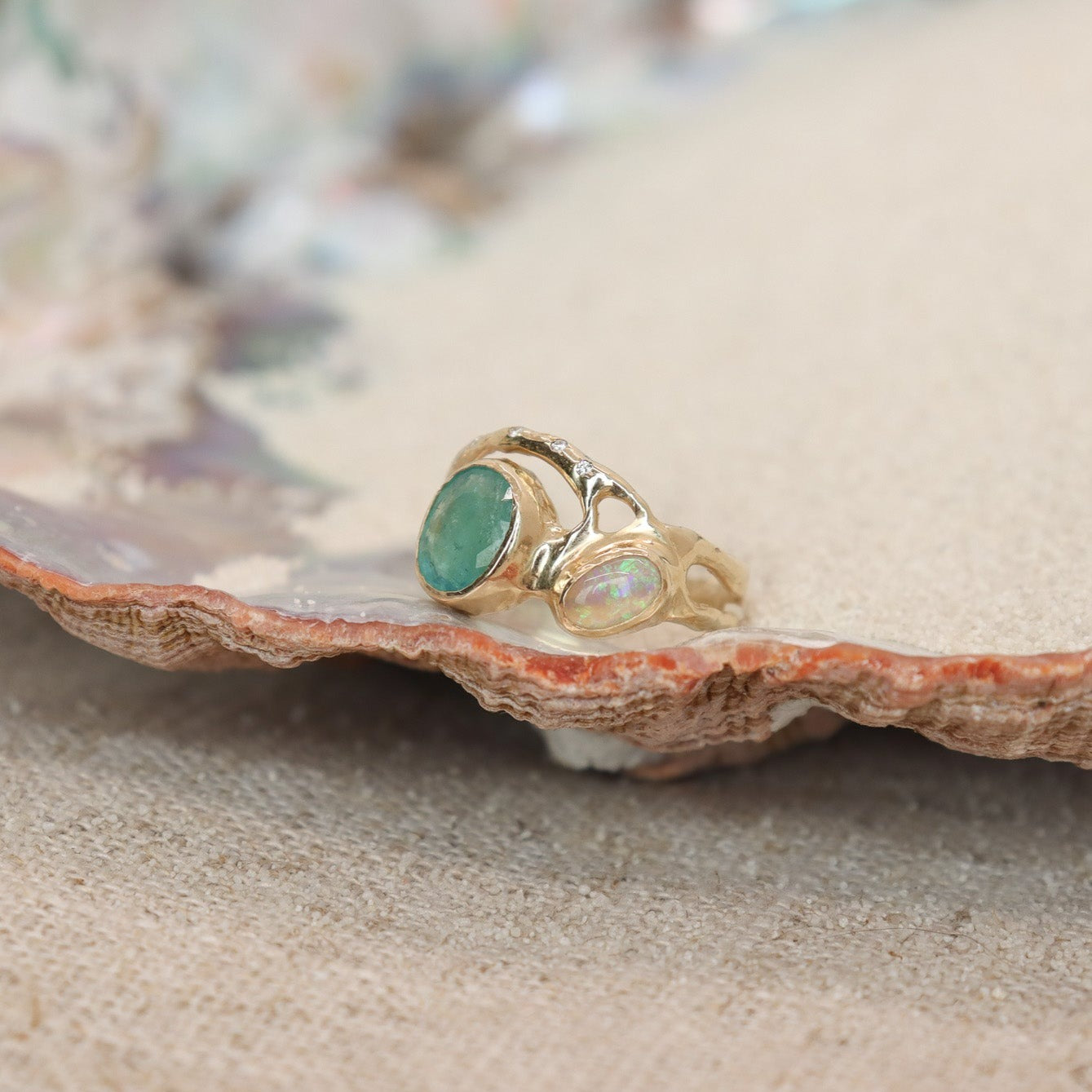 Mermaid Lagoon Ring | Paraiba Tourmaline, Opal, Diamonds, 14k Gold – From Isla