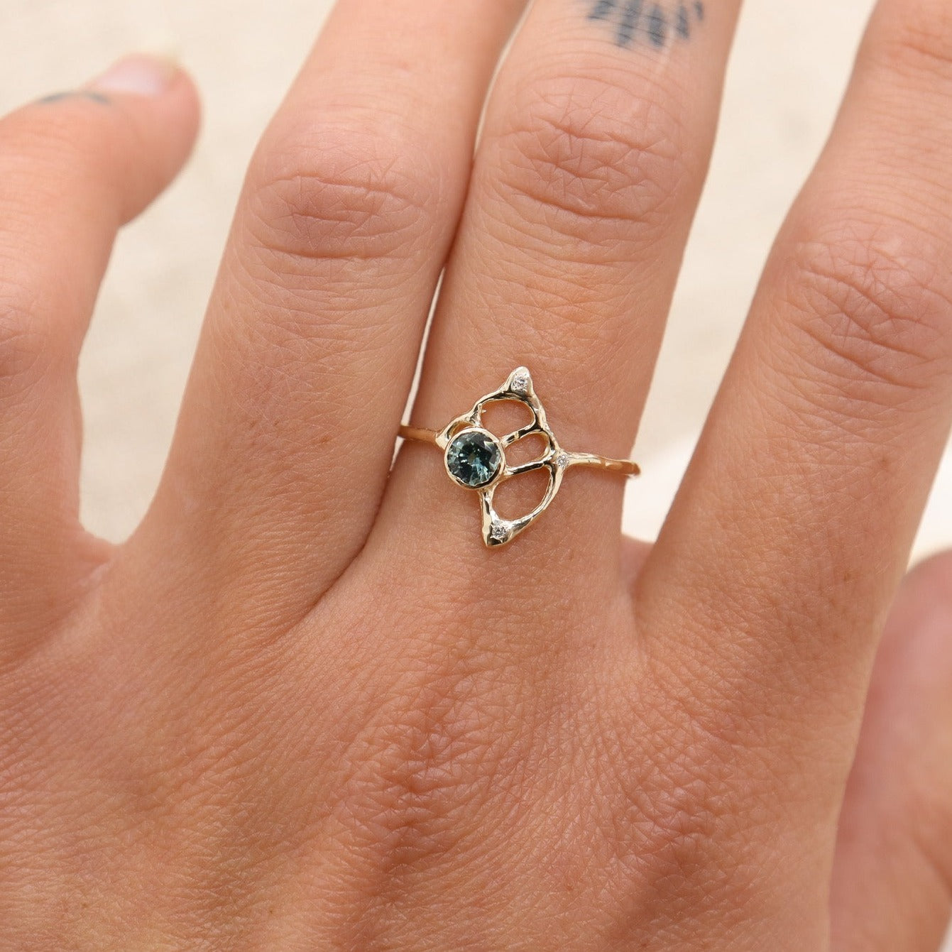 Custom Sacred Sea Ring with Sapphire and Diamonds – From Isla